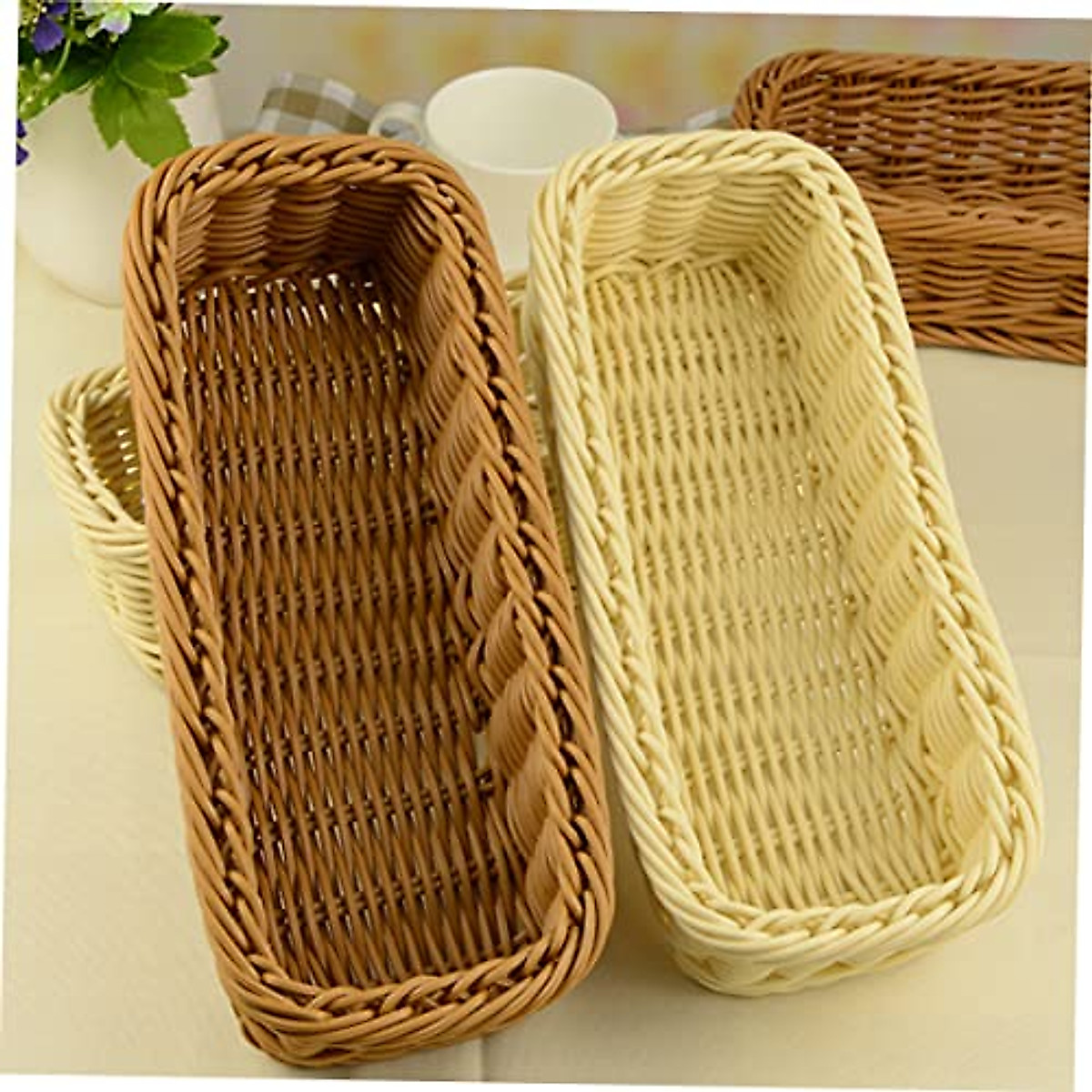 UPKOCH 3pcs Vegetables Tote Imitation Containers Bins Plastic Rattan Handmade Food Rectangular Wicker Snack S Fruit Dinnerware Poly Woven Napkins Kitchen Silverware Basket Holders