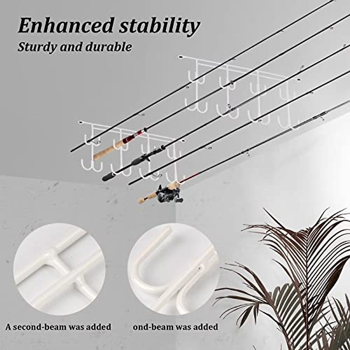 THKFISH Fishing Rod Holders for Garage Ceiling Fishing Rod Rack Store 16 Fishing Rod Combos Fishing Rod Rack for Garage Room Boats,1pair-WHITE