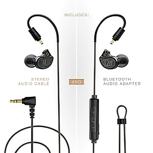 MEE audio M6 PRO Musicians’ In-Ear Monitors Wired + Wireless Combo Pack: includes stereo audio cable and Bluetooth audio adapter (Black) (CMB-M6PROBT-BK)