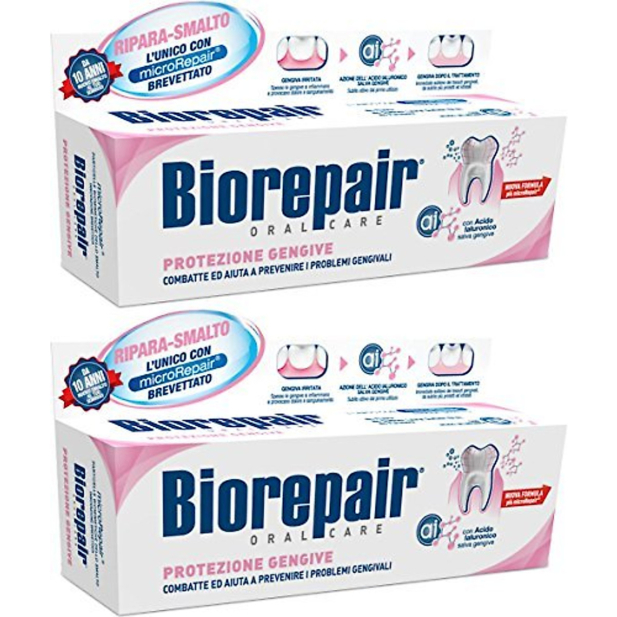 Biorepair: "Protezione Gengive" (Gum Protection) Toothpaste with microRepair, New Formula - 2.5 Fluid Ounce (75ml) Tubes (Pack of 2) [ Italian Import ]