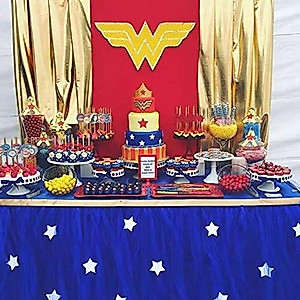 IGUO 30pcs Wonder Woman Decor Navy Blue Red White Gold Tissue Paper Pom Poms Nautical Party Supplies Twinkle Stars Paper Garland for Baby Shower Boy Scout Banquet Birthday Party Decorations
