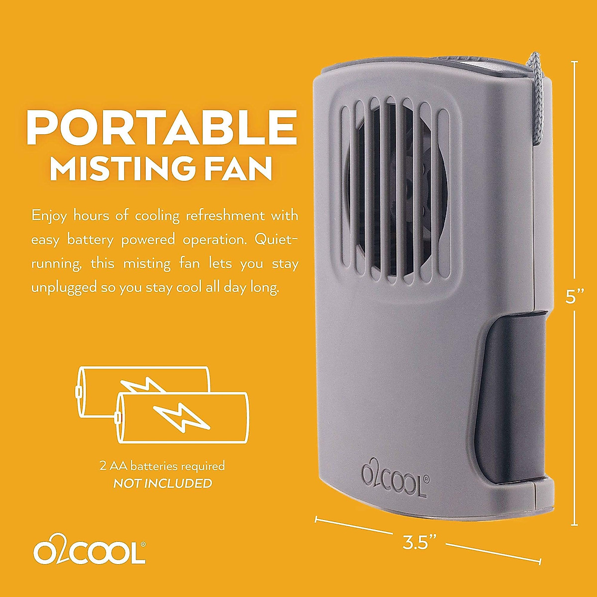 O2COOL Misting Neck Personal Travel Battery Powered Deluxe Cooling Fan, Single Pack (Gray)