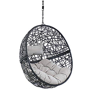 Sunnydaze Jackson Hanging Egg Chair - Resin Wicker - Modern All-Weather Construction - Outdoor Lounging Chair - Large Basket Style with Removable Gray Cushions