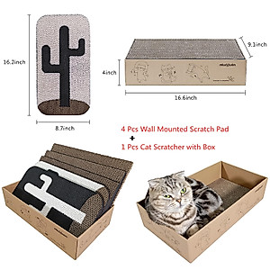 Miwoowim 4 Pcs Cat Scratcher Wall Mounted Scratch Pad +Cat Scratcher Box Door Cat Nail File Scratcher for Wall Modern Cute Cardboard Vertical Cat Scratching Post, Furniture Protector