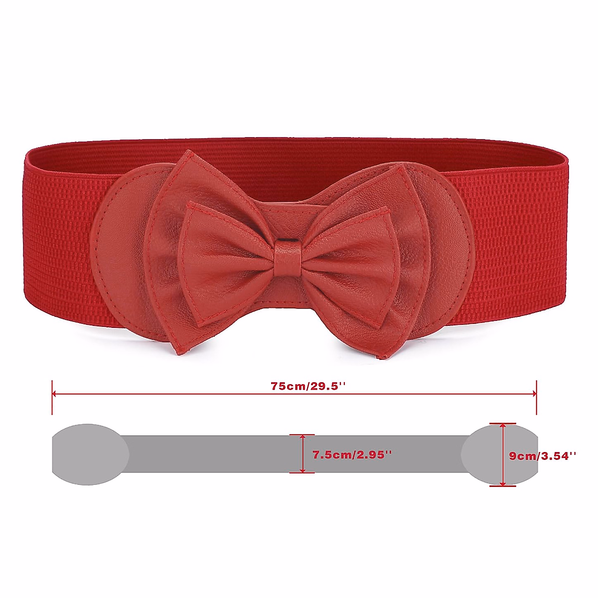 Allegra K Women Bowtie Ornament Press Stud Button Elastic Waist Cinch Belt one size Red