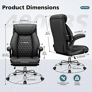 Office Chair, Ergonomic High Back Home Office Desk Chair, Big and Tall Breathable Leather Office Chair with Lumbar Support Flip-Up Armrests, Computer Chair with Rocking Function