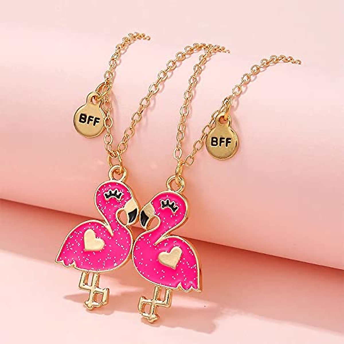 Best Friend Necklace Gifts Friendship Necklace Magnetic Matching BFF Necklace for 2 Girls (D: Hot Flamingo)
