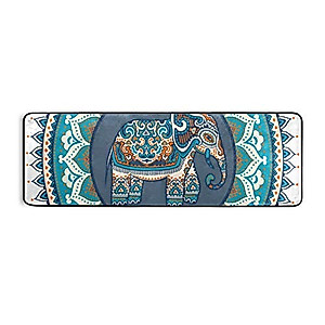 African Tribal Boho Elephant Kitchen Rugs Non-Slip Soft Doormats Bath Carpet Floor Runner Area Rugs for Home Dining Living Room Bedroom 72" X 24"