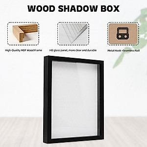 Muzilife Shadow Box Picture Frame with Linen Board Deep Wood Glass Display Case Ready to Hang Memory Box Baby Sports Memorabilia, Pins, Awards, Medals, Wedding, Tickets and Photos, Black, 2pcs 11X14