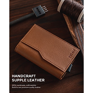 VULKIT Card Holder Wallet for Mens with ID Windows RFID Blocking Pop Up Wallet Slim Leather Wallet Holds Up to 12 Cards Men's Card Case, Brown