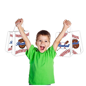 gisgfim 16pcs Baseball Party Gift Treat Bag Baseball Theme Party Candy Goodie Favor Bags with Handle for Baseball Birthday Party Baby Shower Decoration Supplies