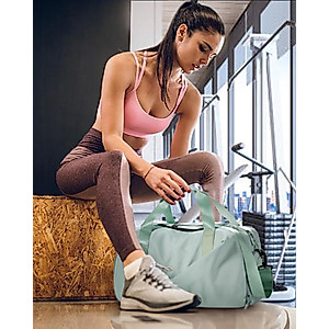 Unineovo Green 30L Gym Duffel Workout Bag with Trolley Sleeve Wet Pocket Shoes Toiletry Bag Overnight Weekender Bag