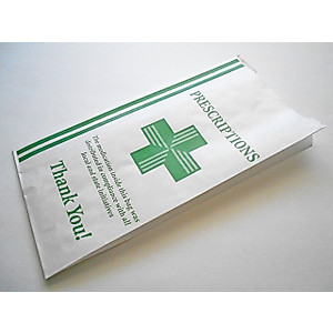 Green Health Cross - Dispensary Prescription Bags (10x5x2) Gusseted Paper Pharmacy Bag, Medication Packaging for Drug Stores, Designed with Collectives in Mind - With Compliance Statement (100)