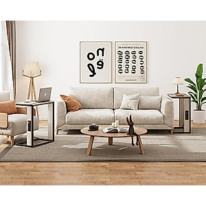 Vagusicc C Shaped End Table with Charging Station, Small Couch Side Table with Outlets and USB Ports for Living Room, Bedroom, Sturdy Slide Under Sofa Table C-Shaped Snack Table with Metal Frame 27 "H