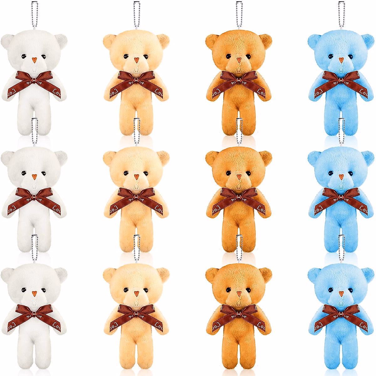 Chivao 12 Pieces Joint Mini Bears Toy Plush Bear Baby Shower Decorations Stuffed Animals Soft Tiny Bears Doll Small for Birthday Cake Wedding Ornaments Keychain DIY Accessory (Boy Bow Style)