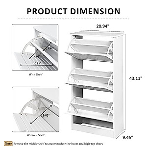 Sweiko Narrow Shoe Cabinet with 3 Flip Drawers Freestanding Shoe Cabinet Organizer with Hidden Handle Wooden Shoe Rack Storage Cabinet for Entryway Hallway Bedroom Living Room White