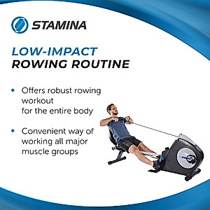 Stamina Conversion II Recumbent Exercise Bike and Rower - Cardio Machine with Smart Workout App - Exercise Bike for Home Workout - Up to 250 lbs Weight Capacity