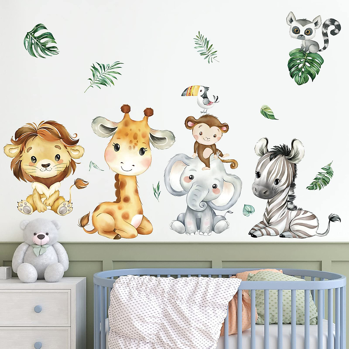 decalmile Safari Jungle Animals Wall Stickers Elephant Giraffe Lion Wall Decals Baby Nursery Kids Bedroom Living Room Wall Decor