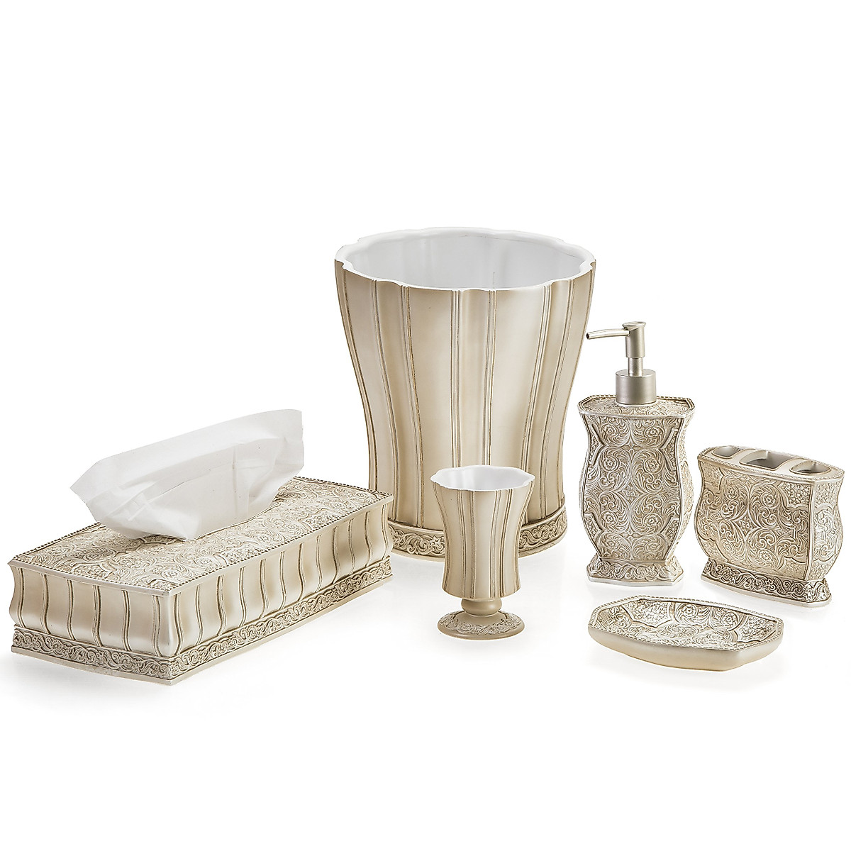 Creative Scents Bathroom Trash Can - Decorative Bathroom Wastebasket - Durable Beige Waste Bin - Space Friendly Waste Basket for Bathroom, Bedroom, Powder Room Or Living Room Decor (Victoria)