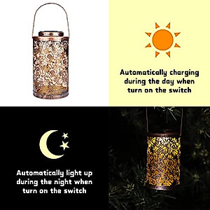 Solar Lanterns Outdoor Hanging Solar Lights Metal LED Decorative Garden,Patio,Courtyard,Lawn,Yard,Pathway with Hollowed-Out Design