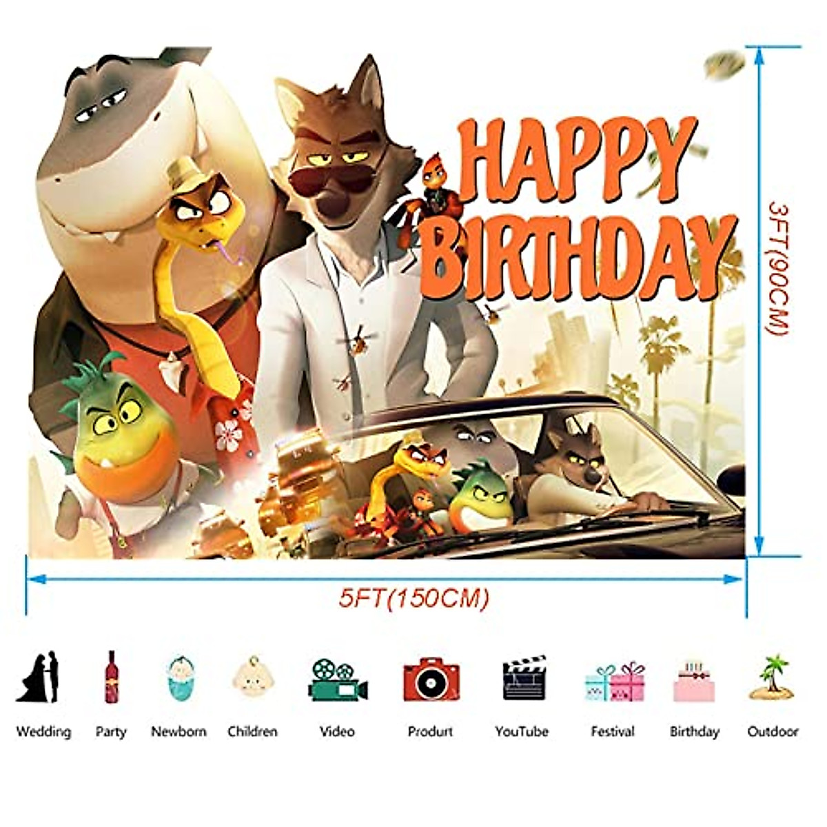 The Bad Guys Movie Theme Backdrop，Bad Guys Banner for Kids Happy Birthday Party Decoration, 5 x 3 ft The Bad Guys Photography Background for Baby Shower