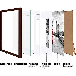 12x16 Picture Frames Dark Cherry Made of Solid Wood Display Pictures 11X14 Inch or 8.5x11 with Mat or 12x16 Inch without Mat for Wall Mounting and TableTop - Picture Frame 11X14 with 2 Mats - 1 Pack