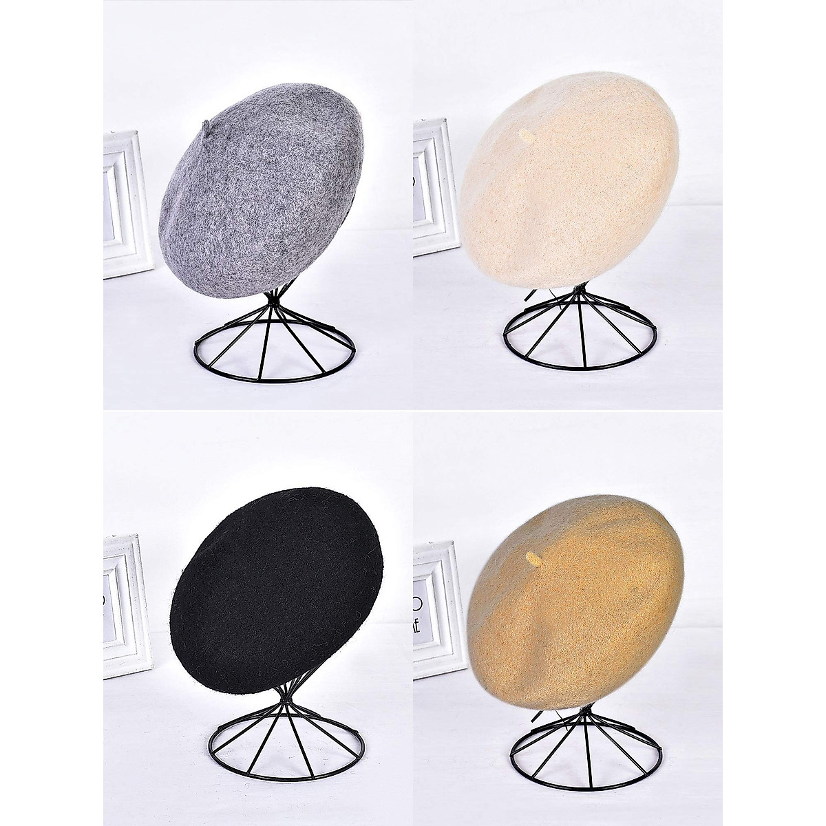 Trounistro 4 Pack Beret Hat French Beret Cap Winter Fashion Solid Color Hat for Women Girls Lady (Color Set 1)