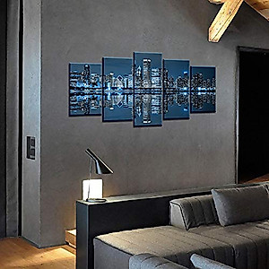 LevvArts - Chicago Downtown at Night Picture Canvas Print - Modern City Wall Art - 5 Panels Framed Artwork for Office Living Room Wall Decoration