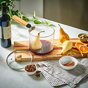 Glass Cooking Pot with Lid - 2L(68oz) Heat Resistant Tempered Borosilicate Glass Cookware Stovetop Pot Set - Saucepan Simmer Pot with Cover Safe for Soup, Milk, and Baby Food.