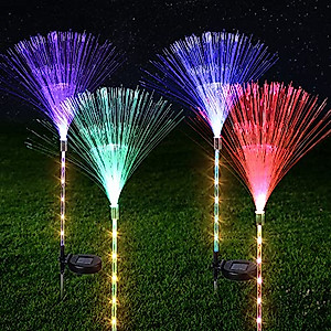 ODEETRONIC Solar Garden Lights Outdoor, 7 Color Changing Solar Powered Optical Fiber Lights, Waterproof Solar Flower Lights, Landscape Solar Stake Lights for Yard Pathway Patio Lawn Decor, 4 Pack