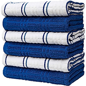 Dish Towel 16"x26" | Blue Windowpane Design | Kitchen Hand Towels, Large Tea Towel Set | Dish Towels for Kitchen | Natural Ring Spun Cotton Dish Towel | Soft, Highly Absorbent | 400 GSM – 6 Pack