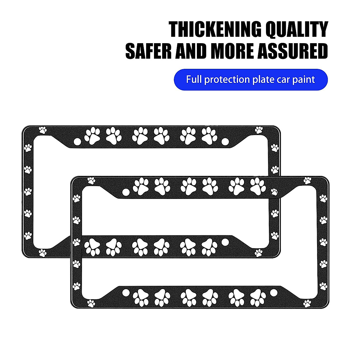 gunhunt 2 PCS Paw Print License Plate Cover, Aluminum Alloy License Plate Holder, with 4 PCS Paw Valve Stem Caps and 2 PCS Car Water Coaster, Universal for Most Car SKU Trucks Accessories Set