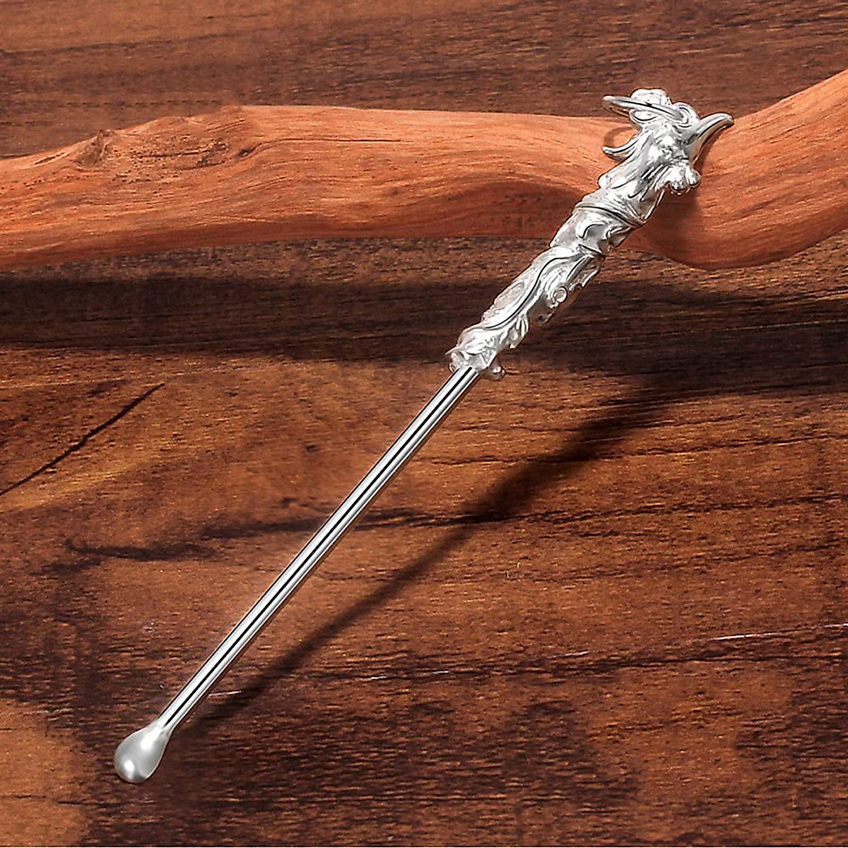 JKJF 6 Pcs Mini Snuff Spoon Tiny Powder Spoon Scoops Mini Retro Spoon Shovel Mini Spoon Keychain Pendant Charms Necklace Loop for Spices Sand Salts - Dragon Phoenix