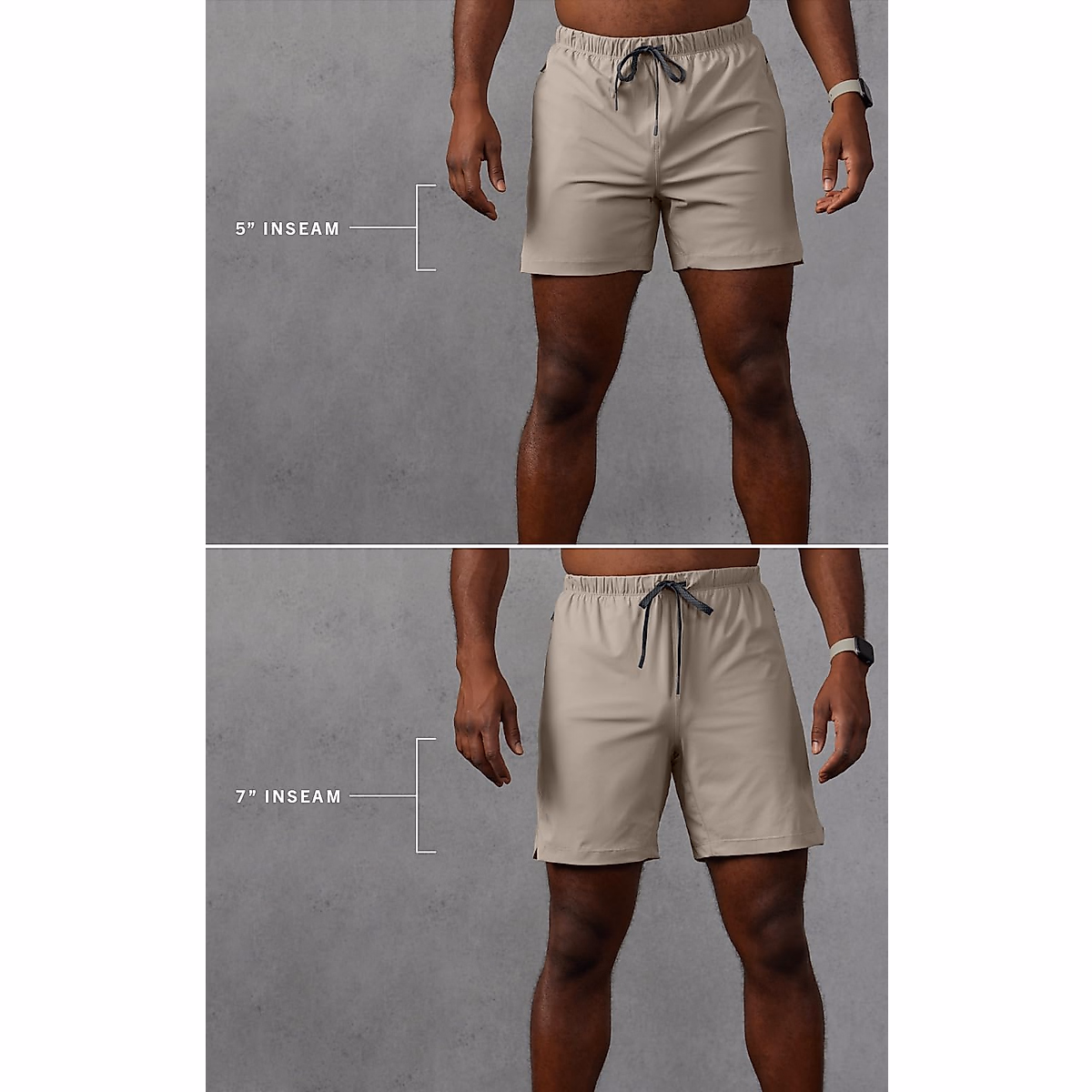 Fabletics Men's The One Short (Lined), Training, Swimming, Lightweight, Quick-Dry, Zip Pocket, Stretch Woven, 7" Inseam, L, Shadow Grey