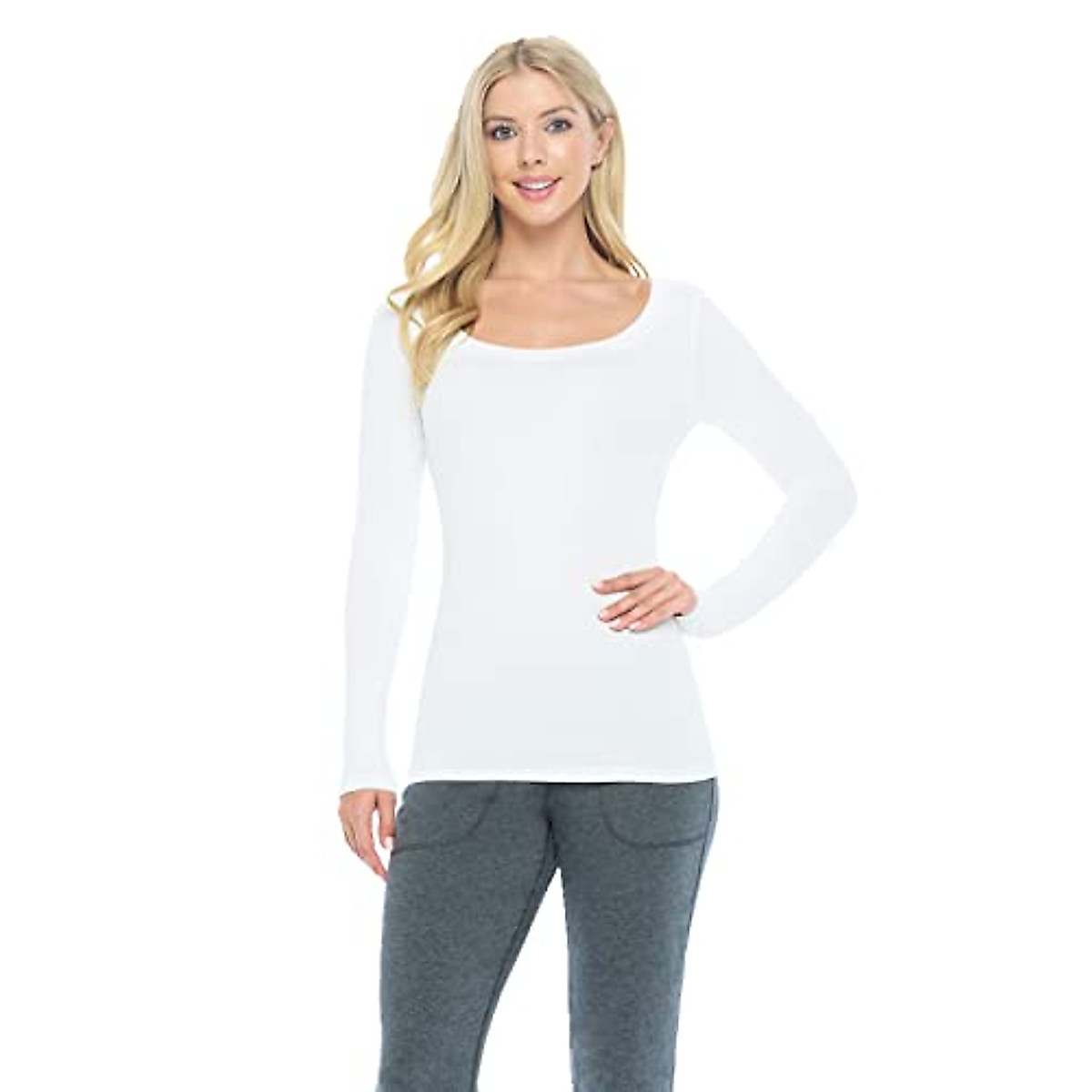 Natural Uniforms Women's Long Sleeve Extra Wide Scoop-Neck T-Shirt Under Scrub (White, Medium)