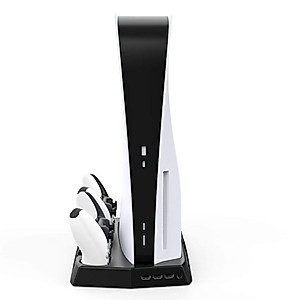 LudTech Playstation 5 Vertical Stand Cooling/Charging Station for PS5 Digital Edition/Ultra HD Console with Dual Controller Charger and Bonus Game Rack Storage 3 USB Ports for PS5 and DualSense