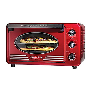 Nostalgia Oven, Toast, AirFry, Broil Functions Large Capacity Fits Slices of Bread Two 12 in. Pizzas-Includes Baking Pan and Frying Basket, 21 Qt, Metallic Red