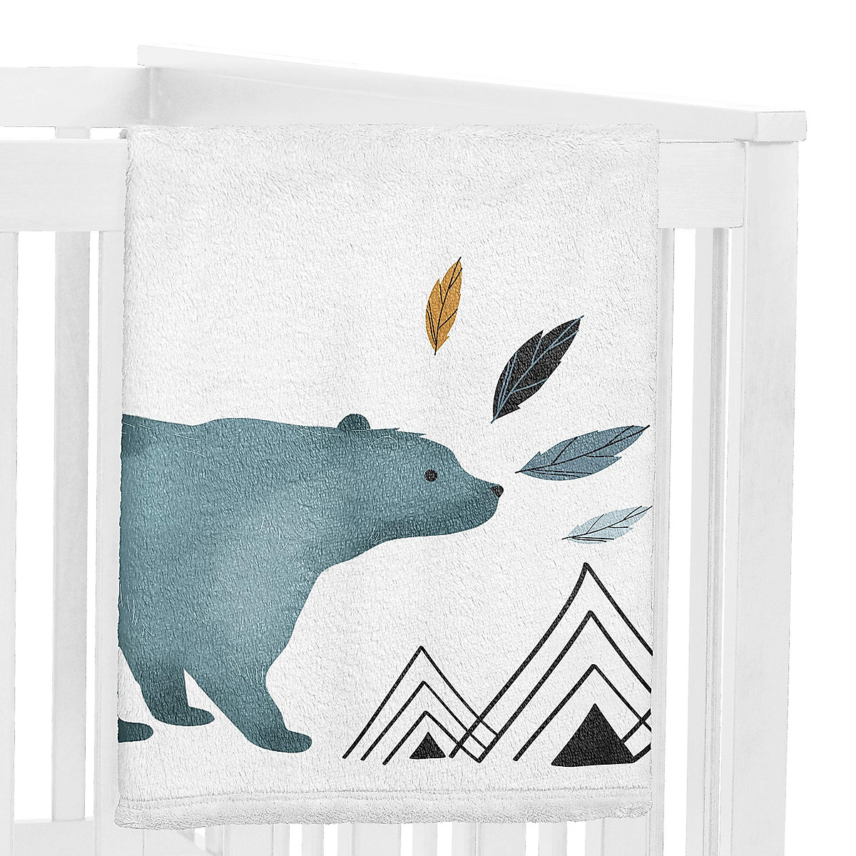 Sweet Jojo Designs Bear Mountain Boy Milestone Blanket Monthly Newborn First Year Growth Mat Baby Shower Memory Keepsake Gift Picture - Slate Blue and Black Woodland Forest You Will Move Mountains