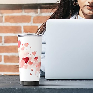 QWEUIOP 20oz Insulated Travel Coffee Mug Heart Pattern Stainless Steel Tumbler with Lid Double Wall Vacuum Coffee Cup For Hot and Cold Drinks14489