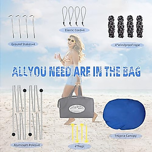 UMARDOO Family Beach Tent Canopy Sun Shade Portable 10×10FT, Large Wind Resistance Beach Sun Shelter Easy Setup with Packable Carry Bag for Outdoor Travel UPF 50+ (Blue)