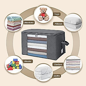 Enther 3 Odorless Clothes Large Capacity Closet Organizers and Storage Bags for Comforters Blankets Bedding, Gray (Large-3)