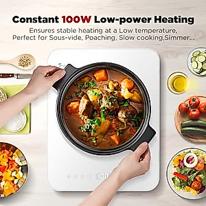 Portable Induction Cooktop, Countertop Induction Burner 0.9" Ultra-thin, Low Noise, 1200W Induction Hot Plate with Multi-safety Protection, 10 Power Setting, Timer, 110~120V White