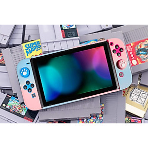 Niclogi Dockable Case for Nintendo Switch, Protective Cover Case Compatible with Nintendo Switch Console and Joy-Con Controller, Separable Hard Cover Case with 2 Thumb Grip Caps(Blue and Pink)