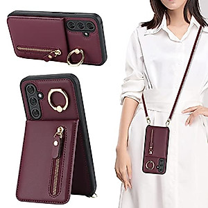 Jaorty Samsung Galaxy A54 5G Phone Case for Women with Card Holder,Samsung A54 Case Wallet Crossbody Lanyard with Strap,Credit Card Slots Kickstand Case with Ring Holder,6.4 Inch,Burgundy