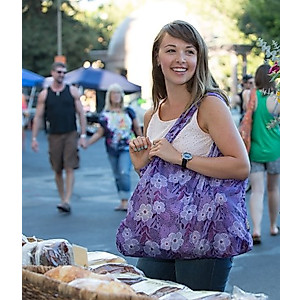 ChicoBag VITA Purple Blooms Designer Compact Reusable Shopping Tote with Attached Pouch and Carabiner Clip - Bliss