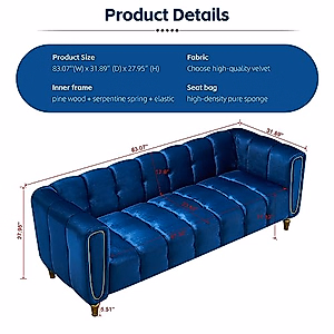 Melpomene 83.07" Mid-Century Modern Channel Tufted Sofa for Living Room, Upholstered Chesterfield Velvet Sofa Couch with Adjustable Metal Leg,Blue