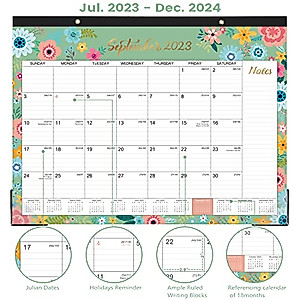 Desk Calendar 2023-2024 - Large Desk Calendar 2023-2024, Jul. 2023 - Dec. 2024, 22" x 17", Thick Paper with 18 Months, Corner Protectors, Large Ruled Blocks & 2 Hanging Hooks - Black Floral
