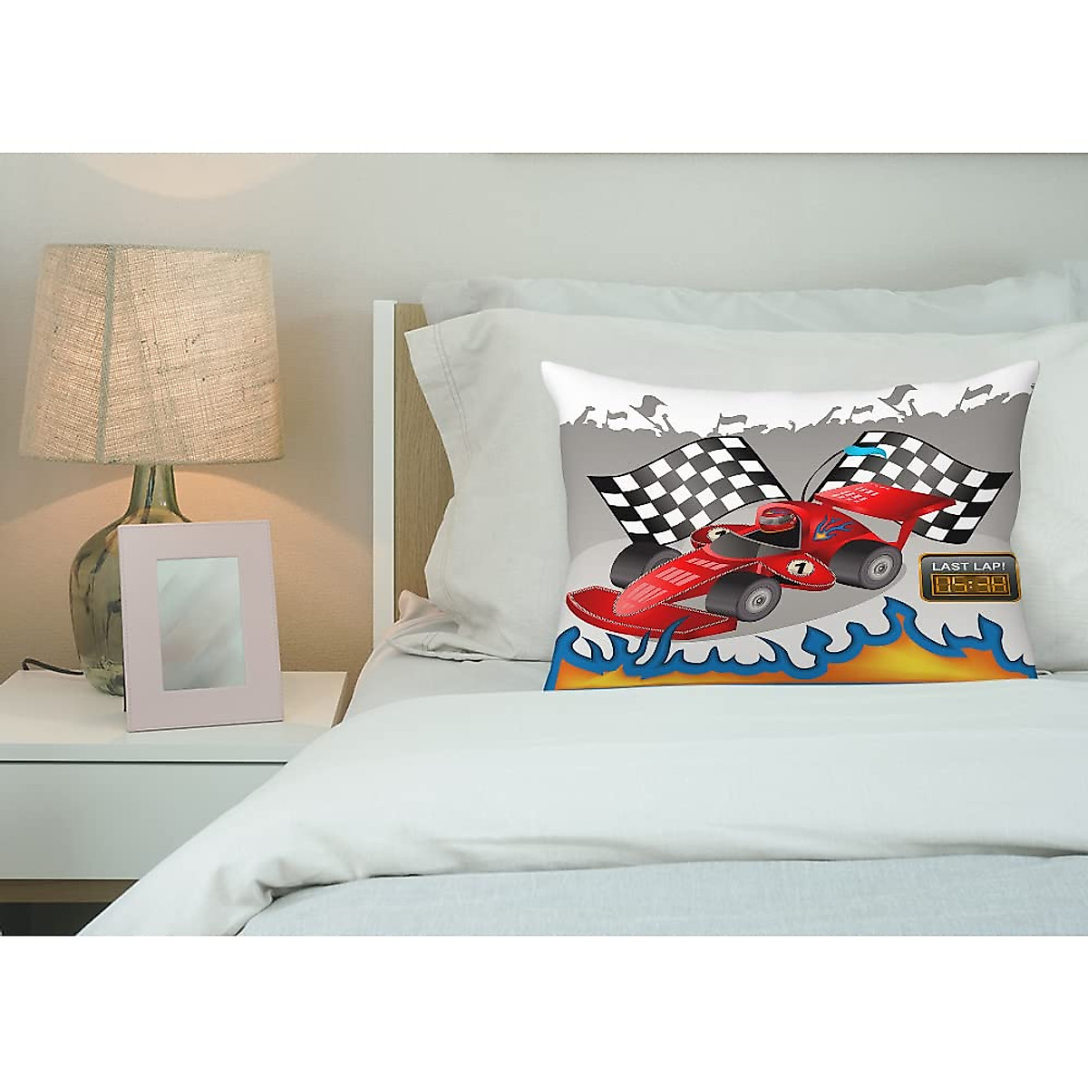 Yekiua Racing Car Pillow Sham Flames Race Car Finish Line Flags Rectangular Pillow Cover Cushion Cover for Bed Couch Sofa King Size 20 X 36 Inches