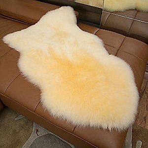 HUAHOO Genuine Sheepskin Rug Real Sheepskin Blanket Natural Fur (Single/2ft x 3ft, Beige)