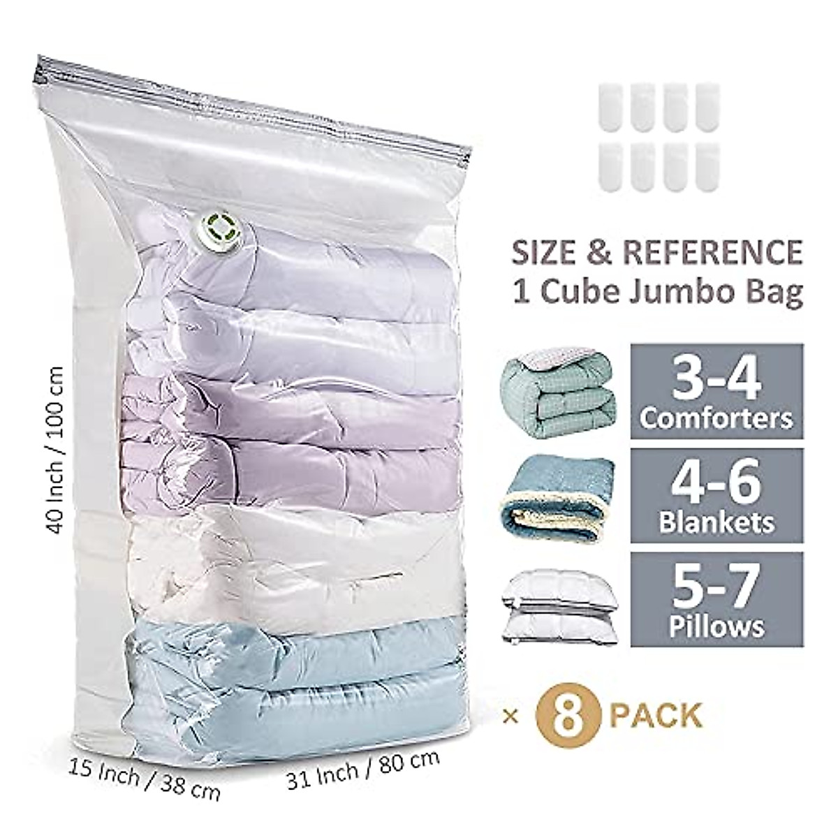 TAILI Cube Vacuum Storage Bags Jumbo 8 Pack and Super Jumbo Cube Space Saver Vacuum Storage Bags 6 Pack